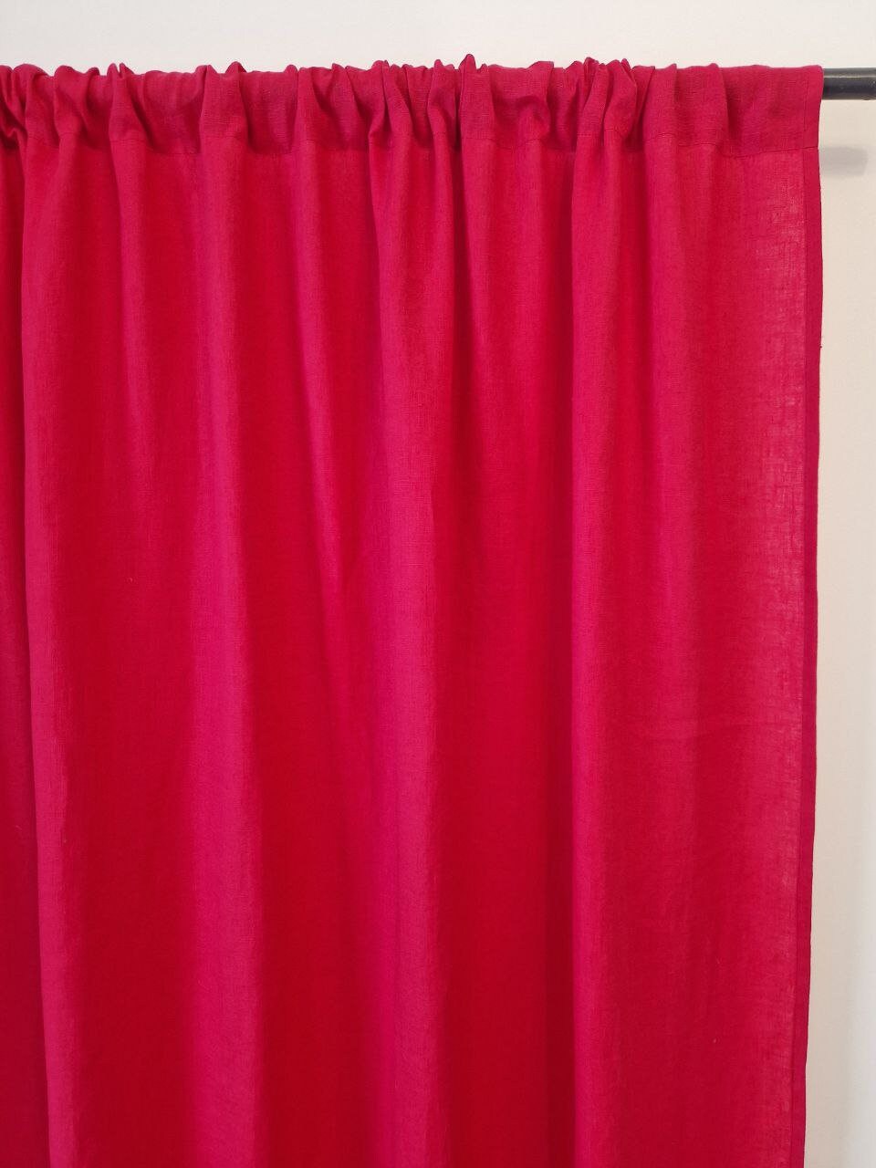 Viva Magenta Linen Curtain / 2 Panels / Linen Curtains With Rod Pocket ...