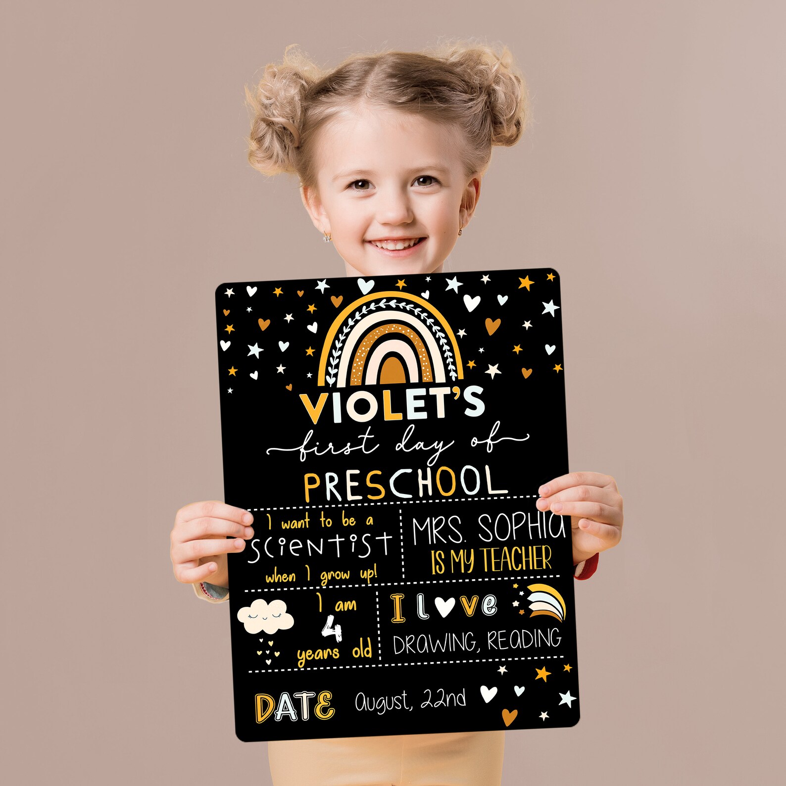 Boho Rainbow Back to School Sign, First Day of School Sign for Girls ...