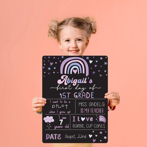 Purple Rainbow Back to School Sign, First Day of School Sign for Girls ...
