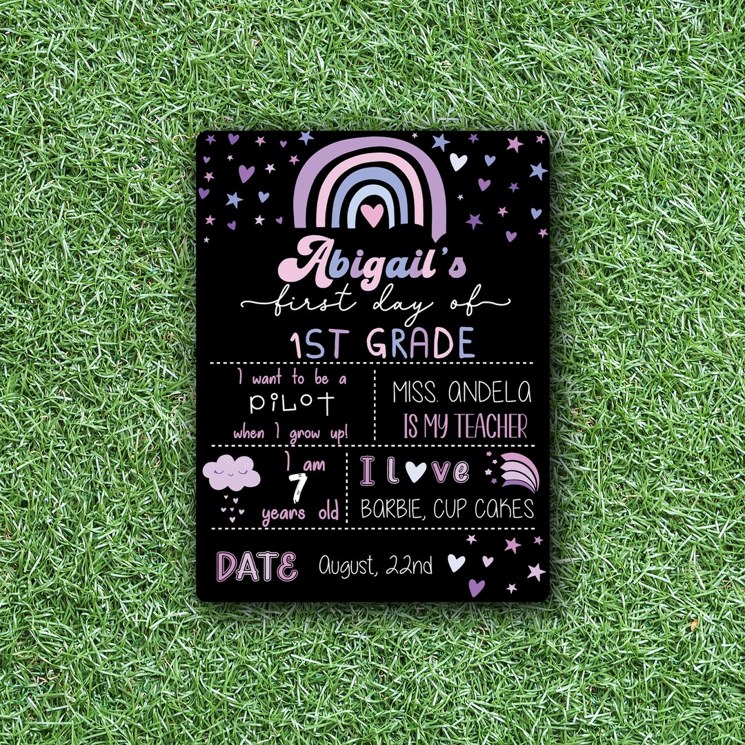 Purple Rainbow Back to School Sign, First Day of School Sign for Girls ...
