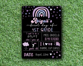 Boho Rainbow Back to School Sign, First Day of School Sign for Girls ...