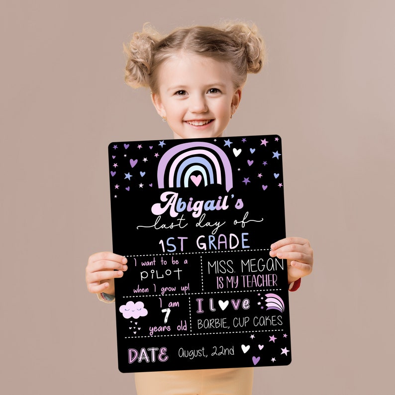 Purple Rainbow Back to School Sign, First Day of School Sign for Girls ...