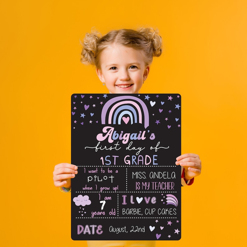 Purple Rainbow Back to School Sign, First Day of School Sign for Girls ...