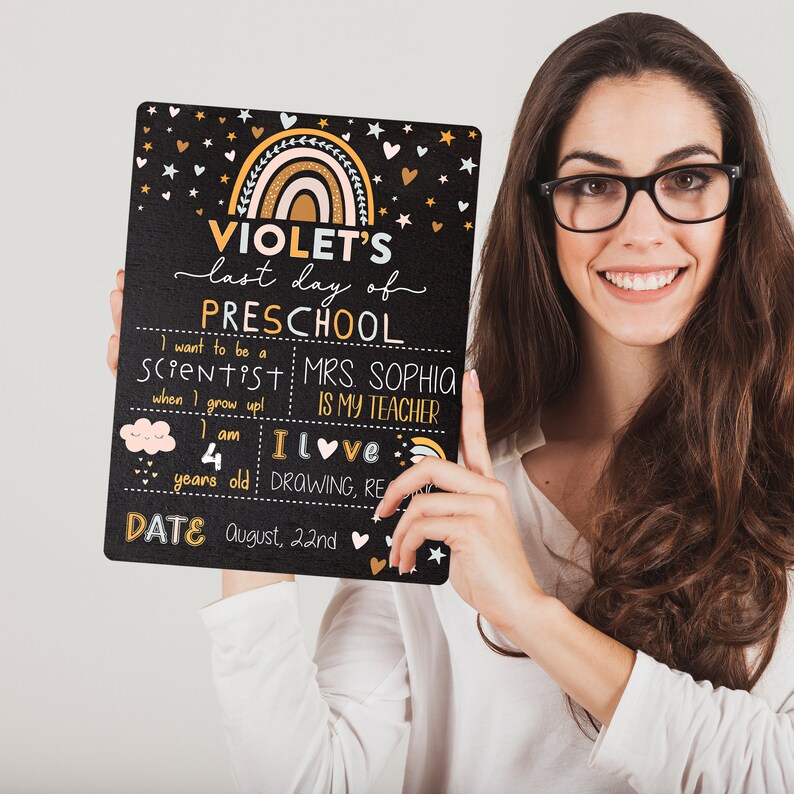 Boho Rainbow Back to School Sign, First Day of School Sign for Girls ...