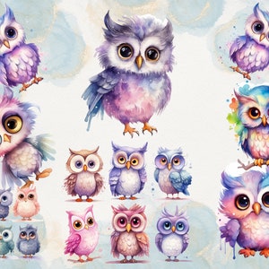 Watercolor Owls Cute Clipart, Owl Family, Woodland Printable Art ...