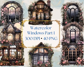 Watercolor Spring Windows Clipart Flower Windows PNG Format Instant ...