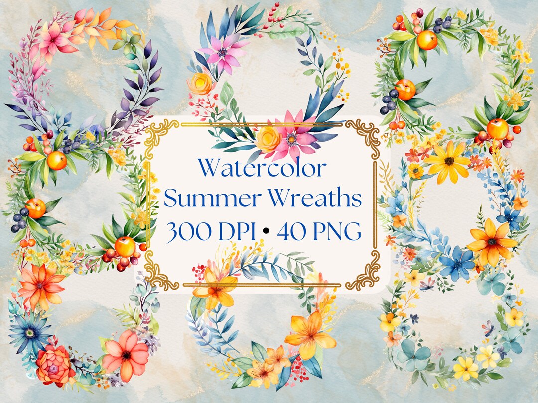 Summer Wreath Clipart - Flower Garland - Floral PNG - Wedding Clipart ...