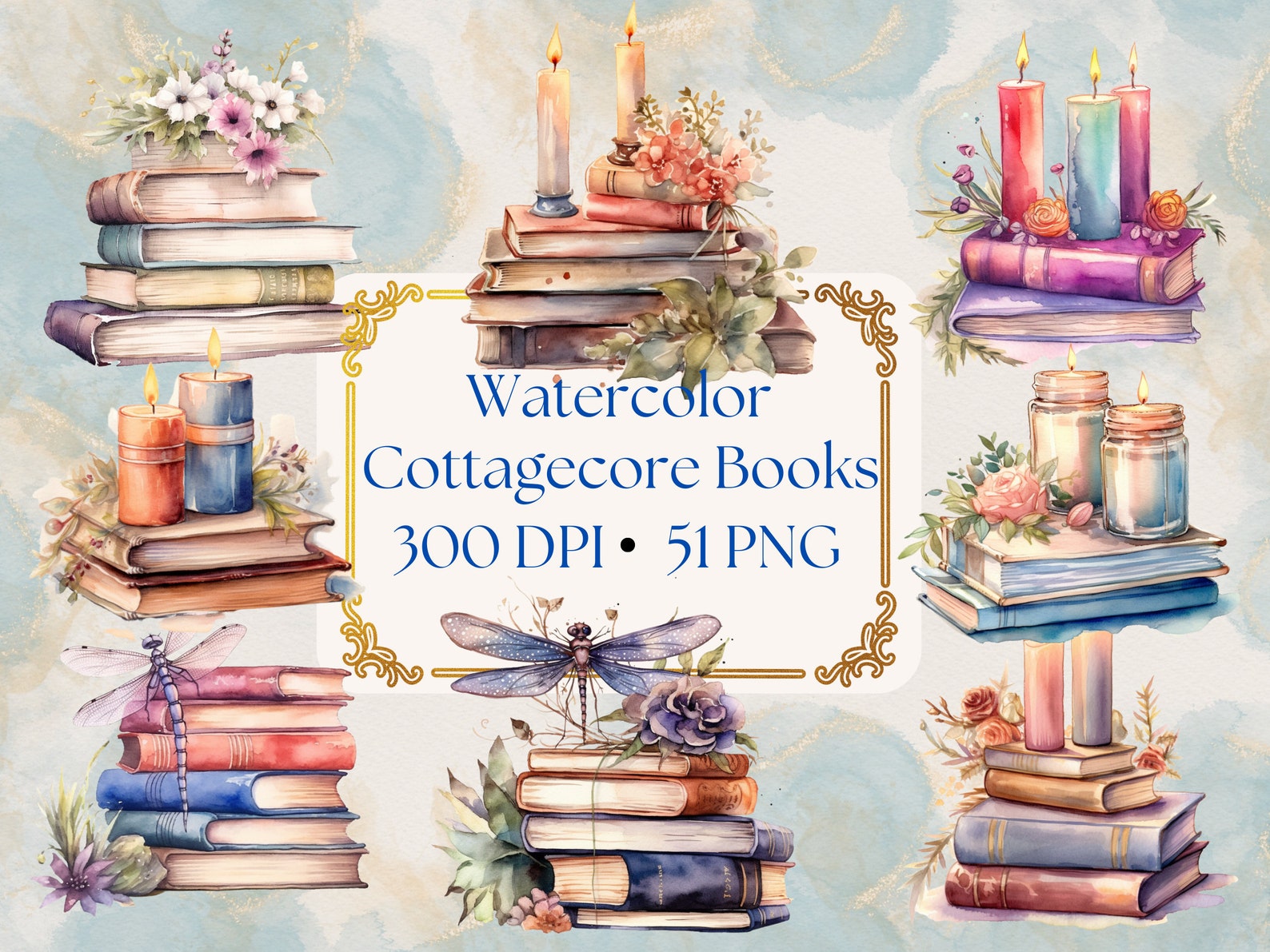 Watercolor Book Clipart Cottagecore Style Dragonflies - Etsy