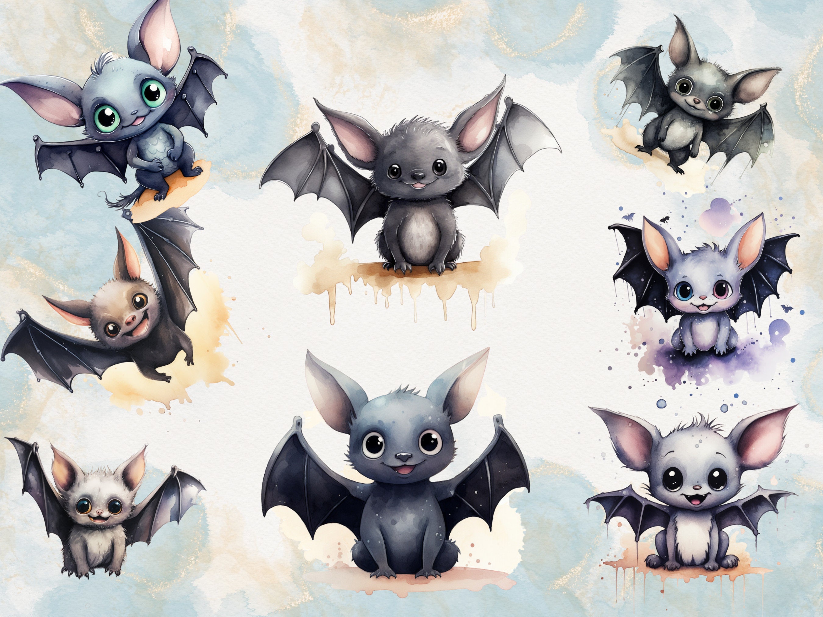 Cute Bat Clipart Image, Watercolor, Halloween Decor, Spooky Season ...