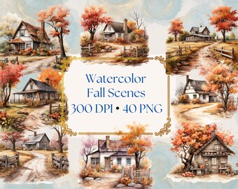 Autumn City Scenes Clipart Bundle I Watercolor, Landscapes, Fall ...