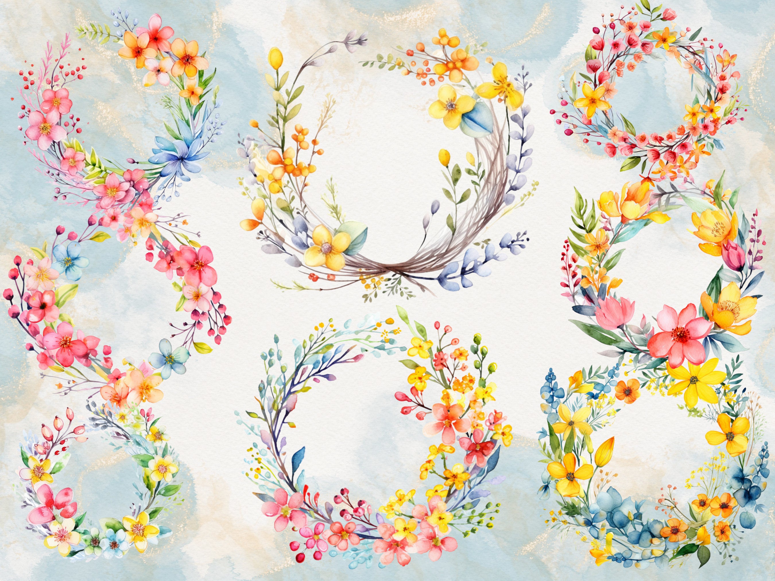 Spring Watercolor Wreath Clipart - Flower Garland - Floral - Wedding ...