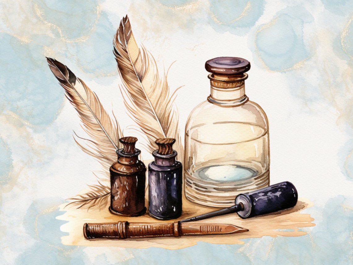 Vintage Quill and Ink Clipart Bundle, Watercolor Art, Commercial Use - Etsy