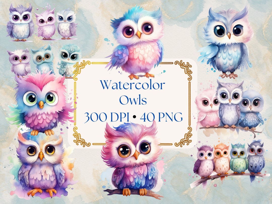 Watercolor Owls Cute Clipart, Owl Family, Woodland Printable Art ...