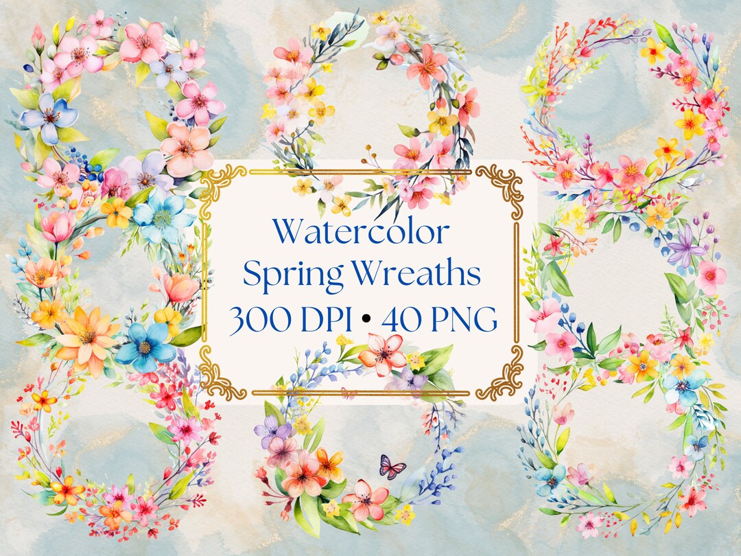 Spring Watercolor Wreath Clipart - Flower Garland - Floral - Wedding ...