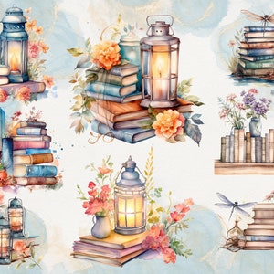 Watercolor Book Clipart, Cottagecore Style, Dragonflies, Birds, Candles ...