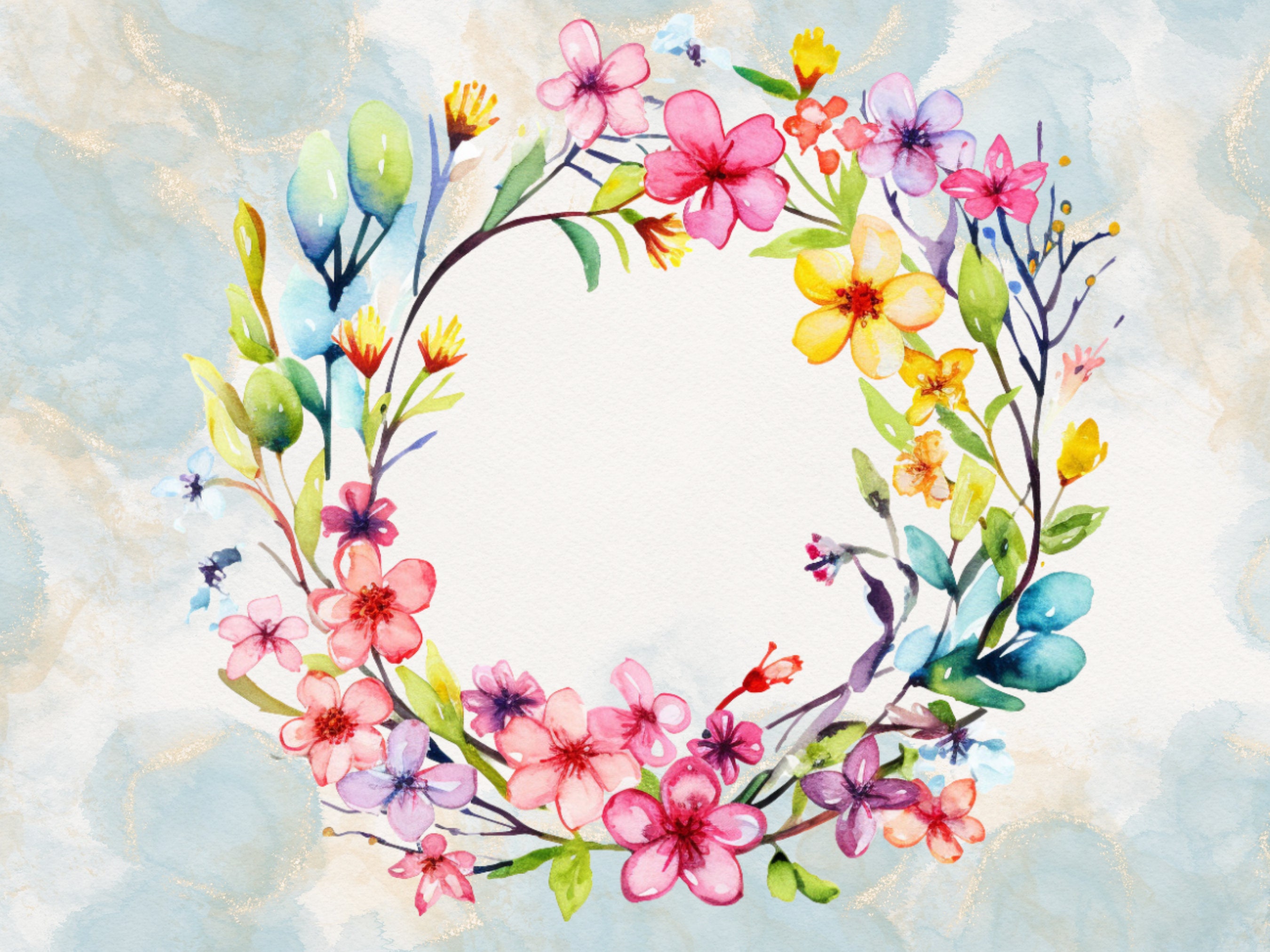 Spring Watercolor Wreath Clipart - Flower Garland - Floral - Wedding ...