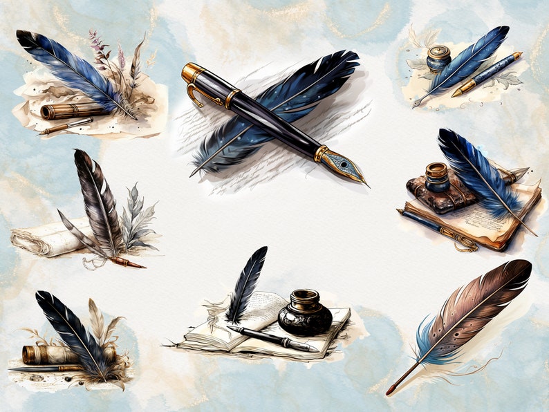 Vintage Quill and Ink Clipart Bundle Part 2, Watercolor Art ...