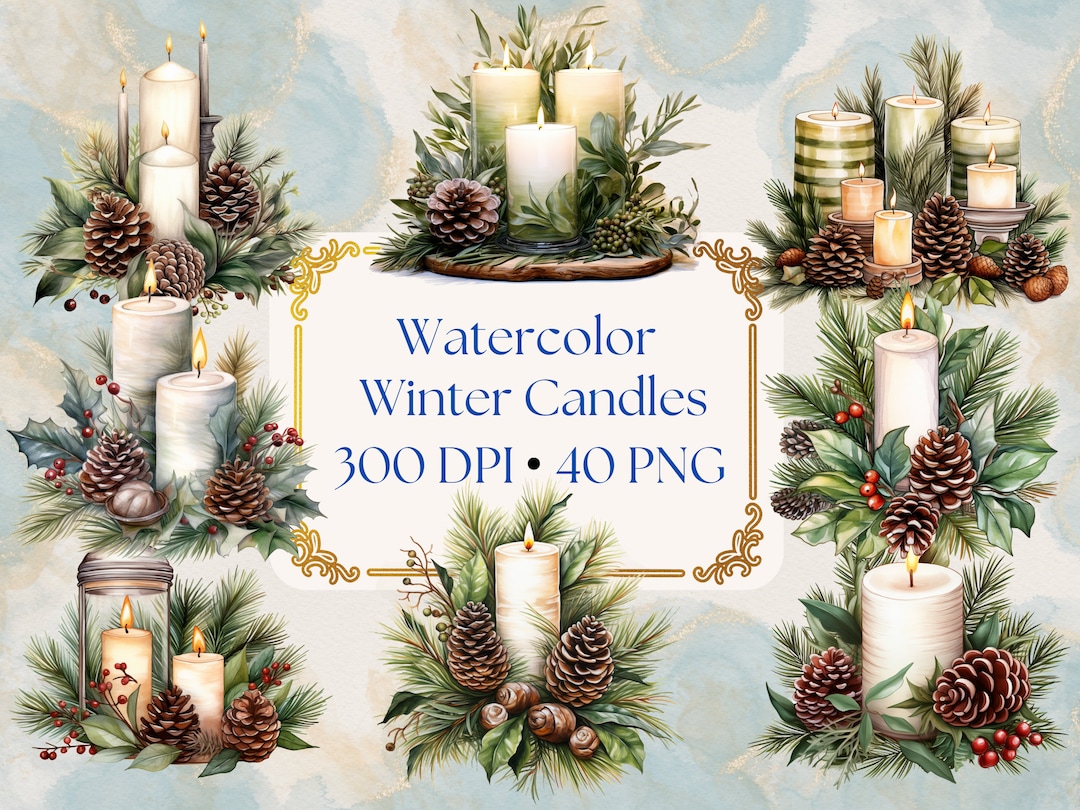 Winter Candles Watercolor Clipart, Commercial Use, Seasonal Decor, DIY ...