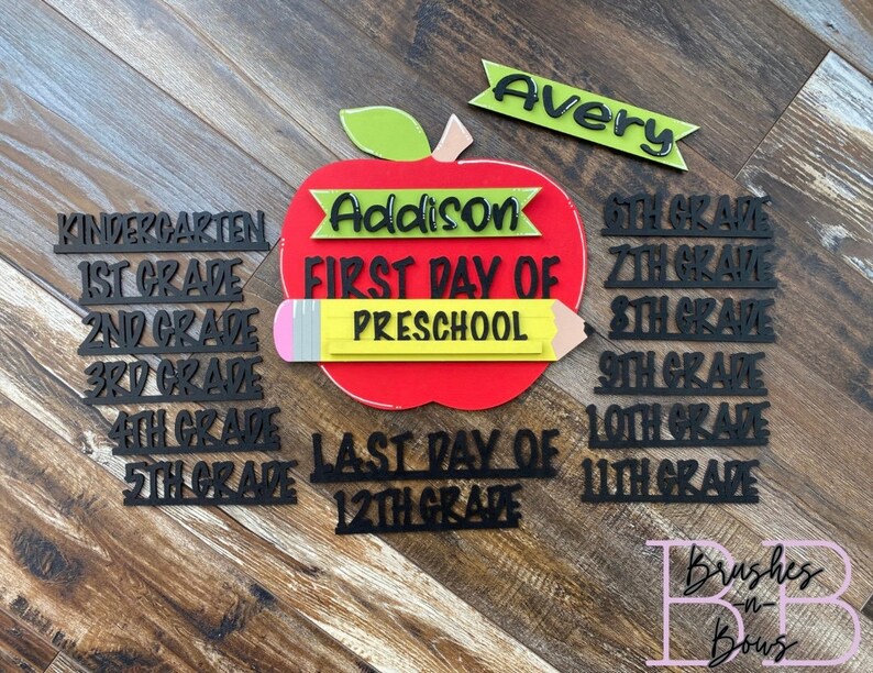 First Day Last Day School Sign Pre-k Thru 12th Apple Personalized ...