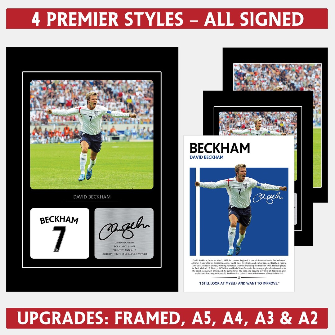David Beckham Signed Photo England Poster Football Gifts Print ...