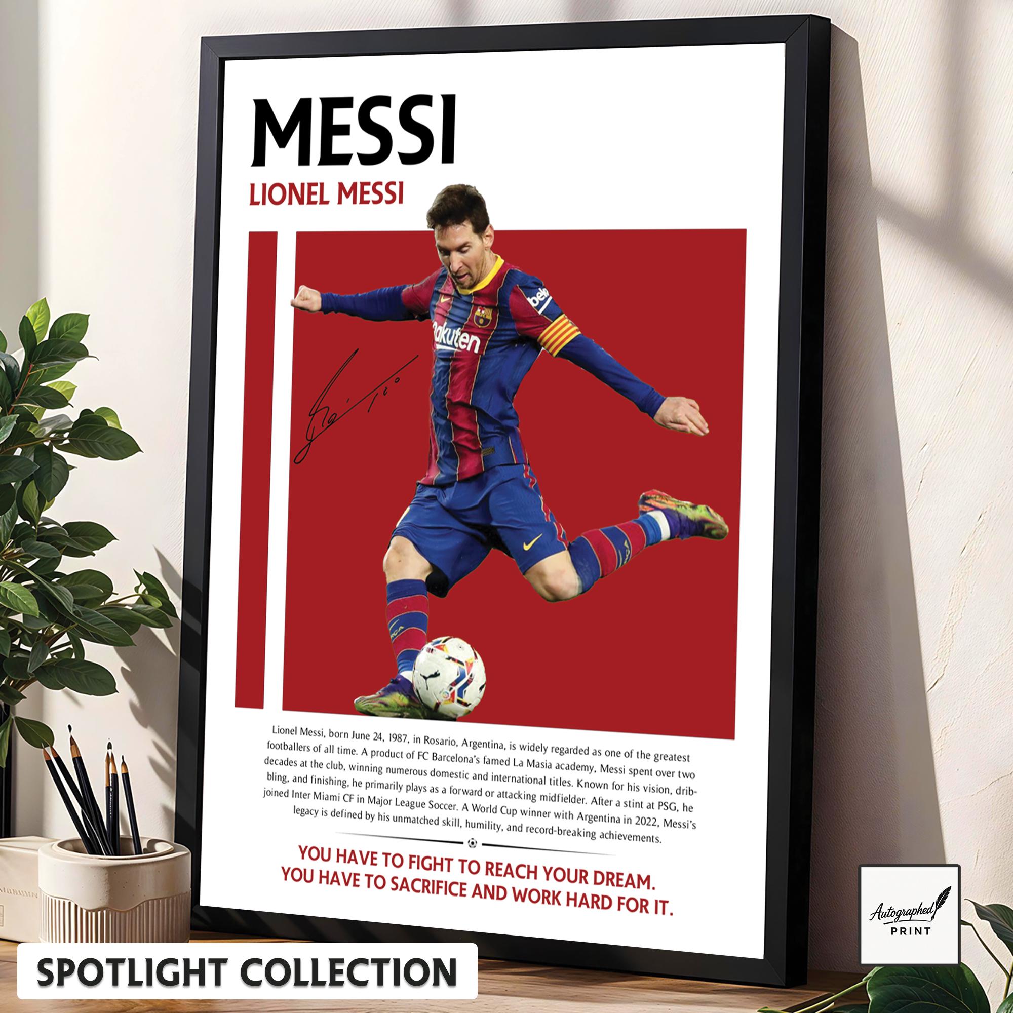 Lionel Messi Poster, Barcelona Soccer Autographed Photo Print, Soccer ...