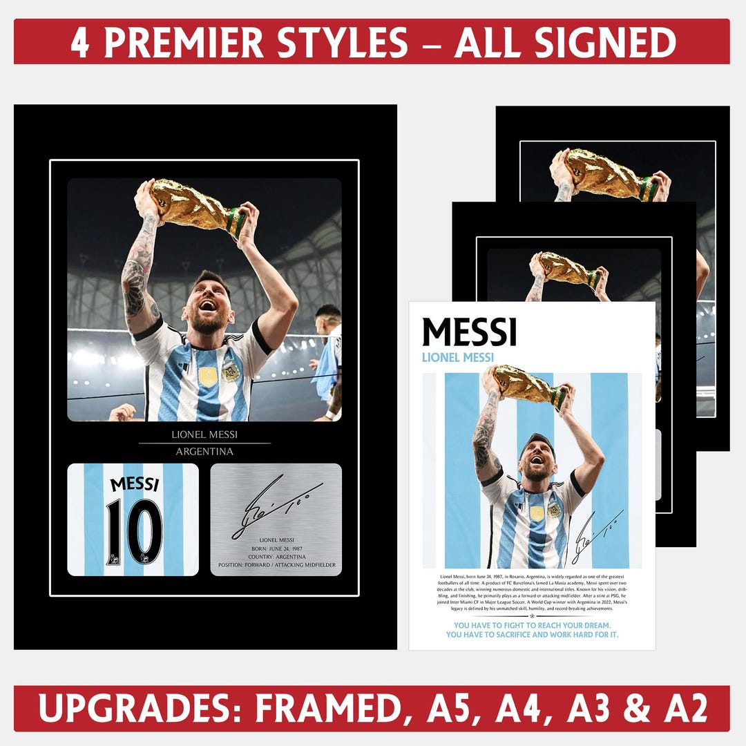 Lionel Messi Autographed Poster, Argentina Signed Football Print Gifts ...