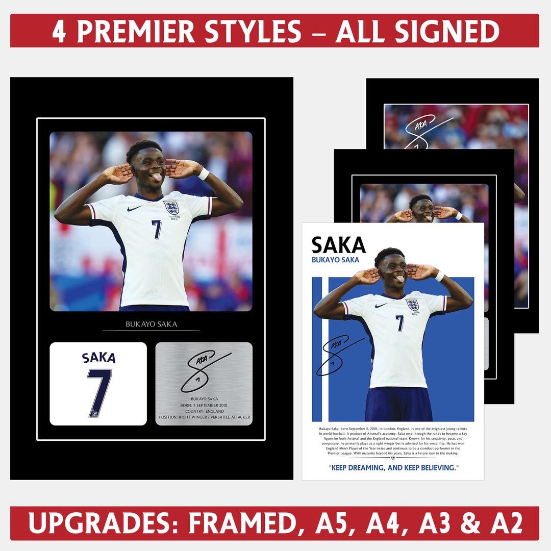 Bukayo Saka England Autographed Print, Signed Football Fan Poster, Wall ...