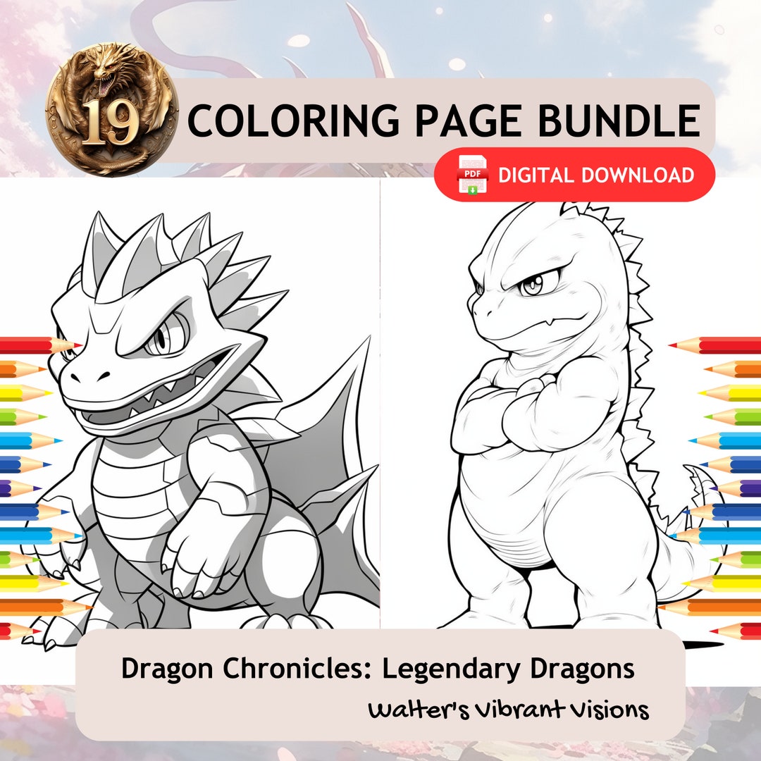 19 Dragon Type Coloring Pages, Printable Coloring Book, Printable PDF ...