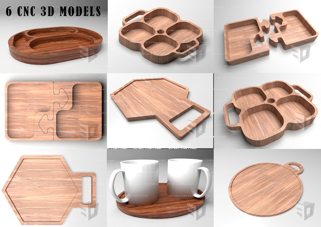 6-wooden Tray Design Bundle for CNC Milling/3d Printing ( Ai, Dxf, Pdf ...