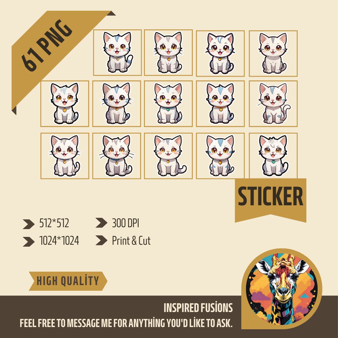 Digital Stickers, Cute Cats Stickers, Printible Stickers, DİGITAL ...