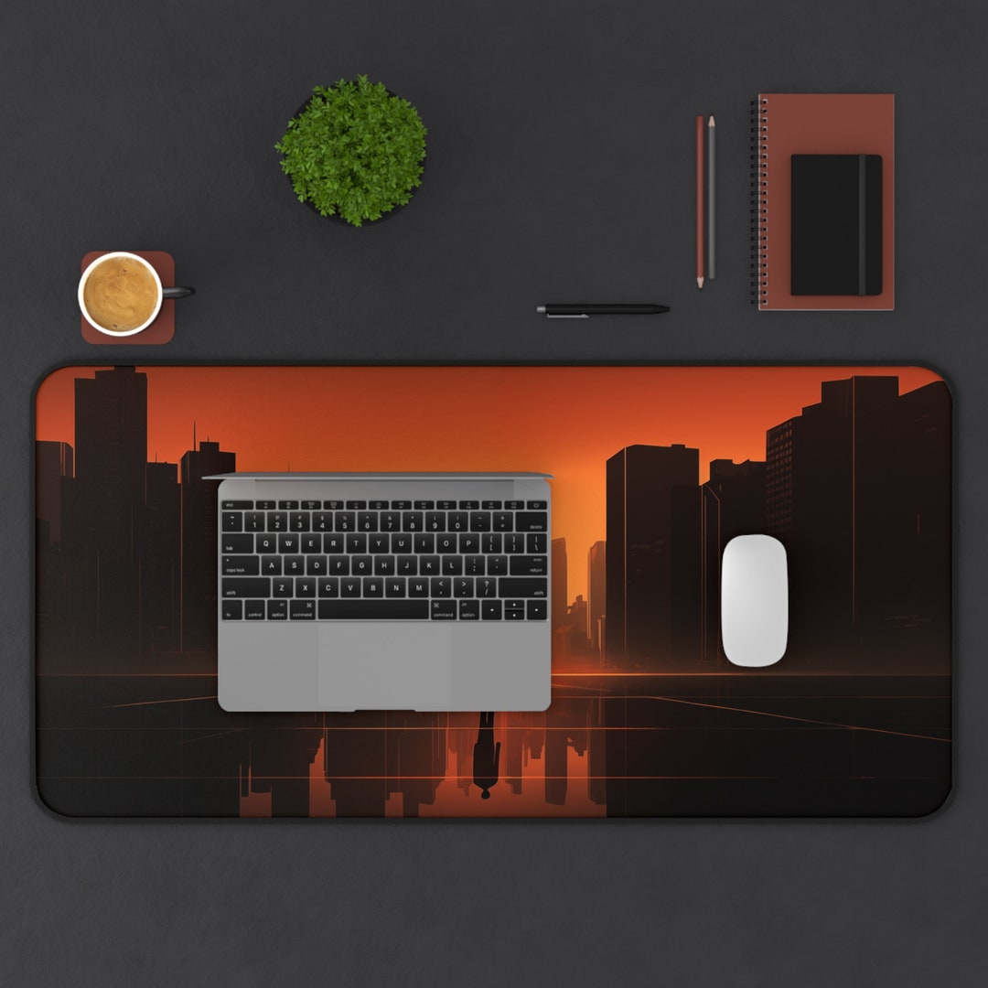 Deskmat Aesthetic, Minimalist Cityscape Silhouettes Against a Warm ...
