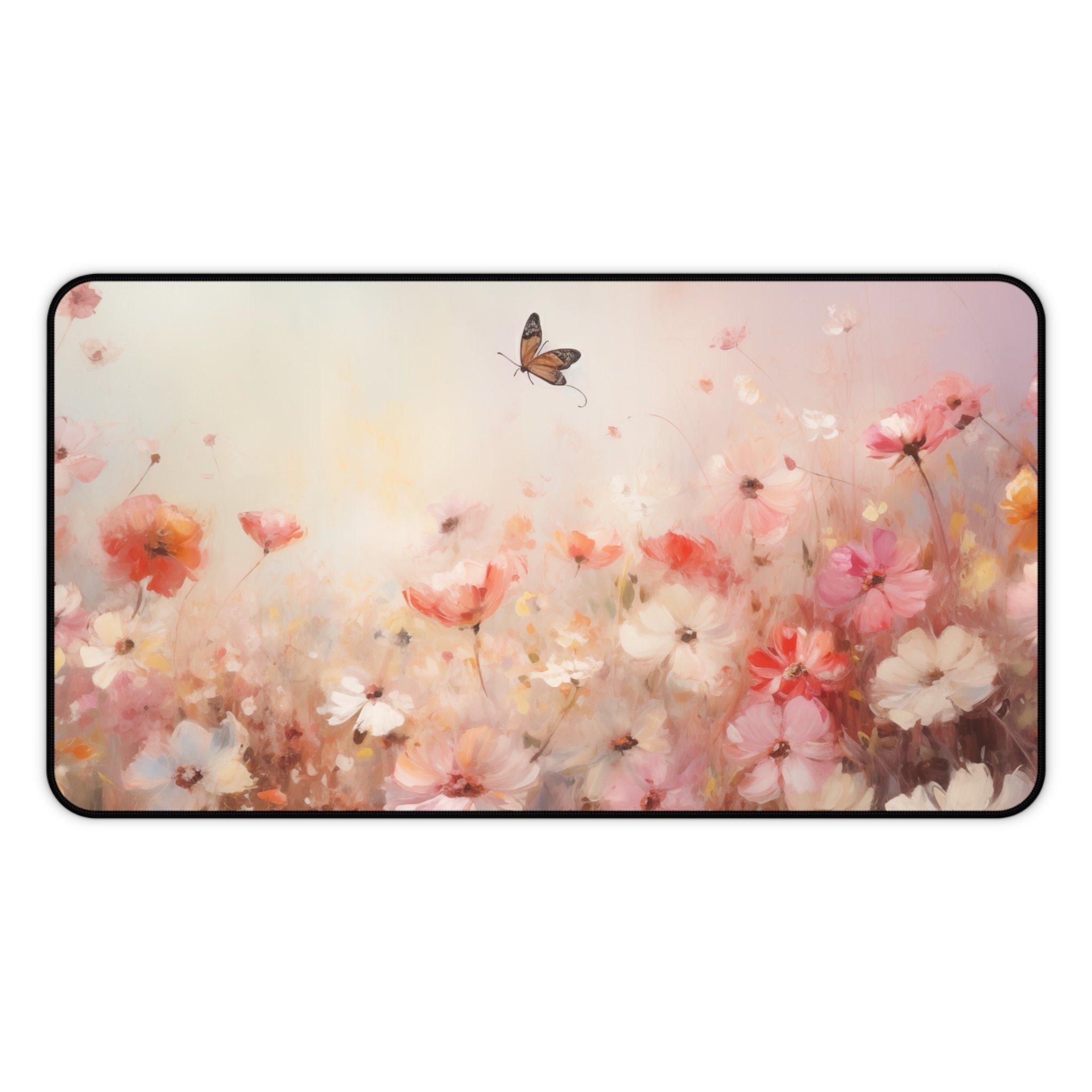 Pink Deskmat, Field of Flowers, Cute Deskmat, Gaming Deskmat, Kawaii ...