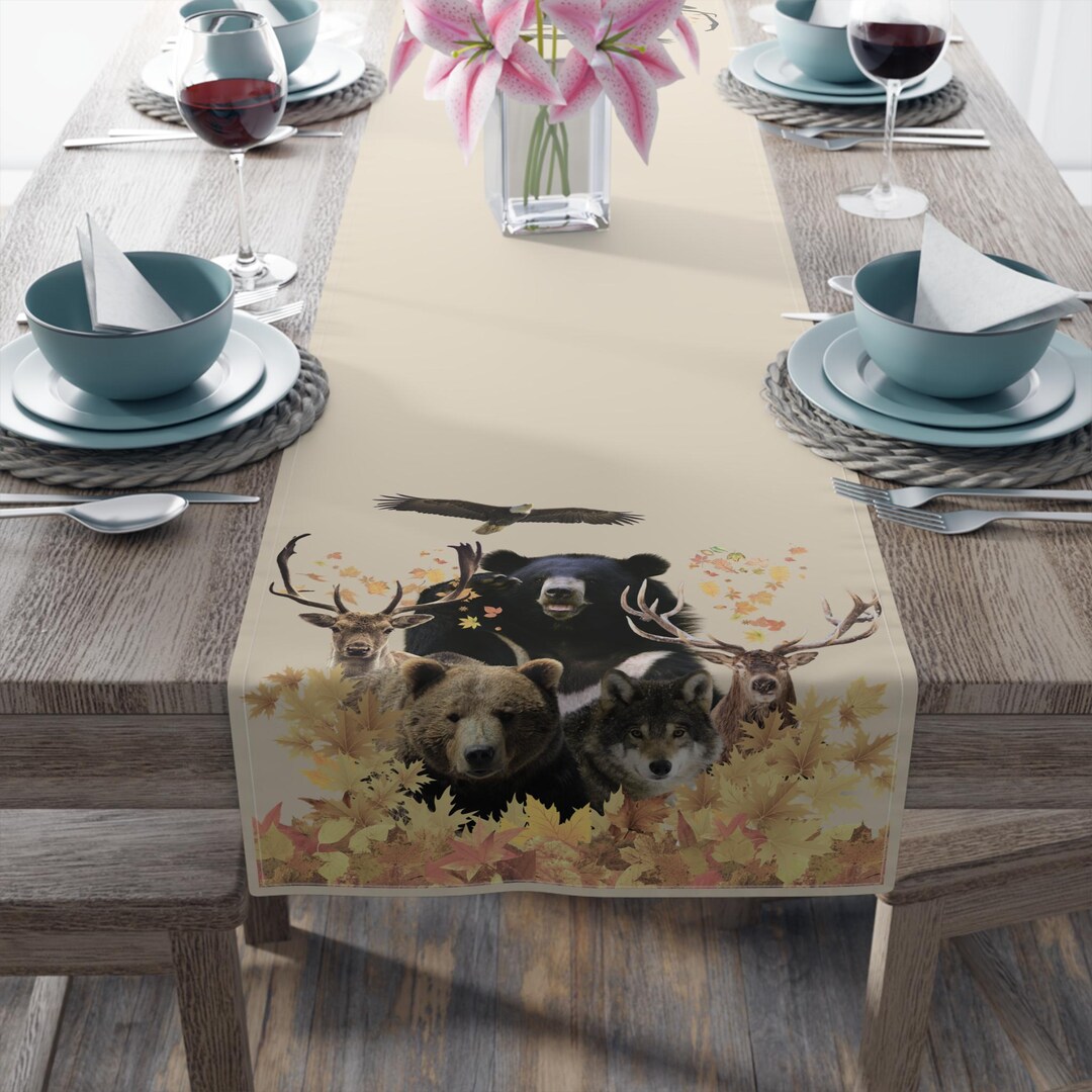 Wild Animal Table Runner, Wildlife Table Runner, Woodland Table Decor ...