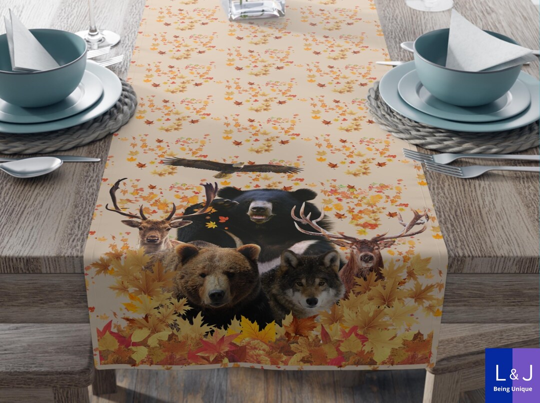 Wild Animal Table Runner, Rustic Wildlife Table Runner, Woodland Table ...