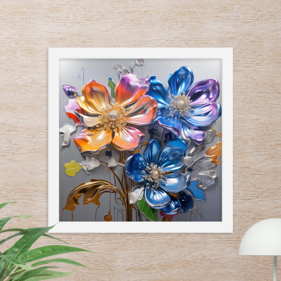 Liquid Chrome Flowers Framed Print, Minimalist Poster, Modern Wall ...