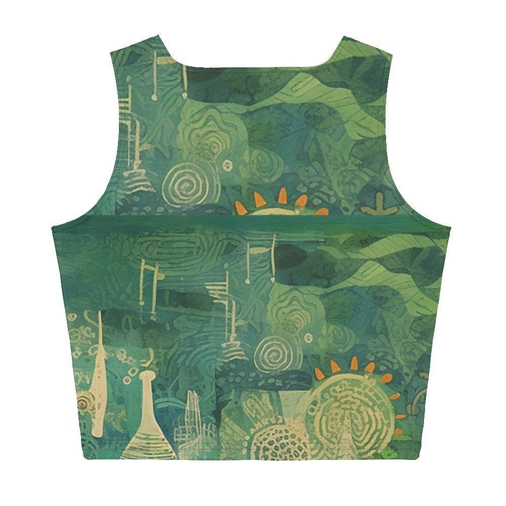 Sea Turtle Crop Top Green Yellow Blue Print Tank Stretchy - Etsy