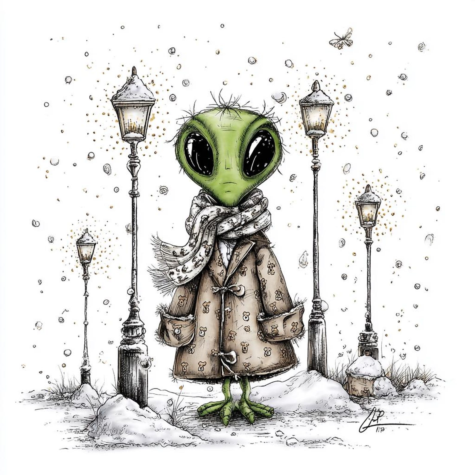 Cosmic Alien Christmas Clipart Set | Green Alien Holiday Art | Santa ...