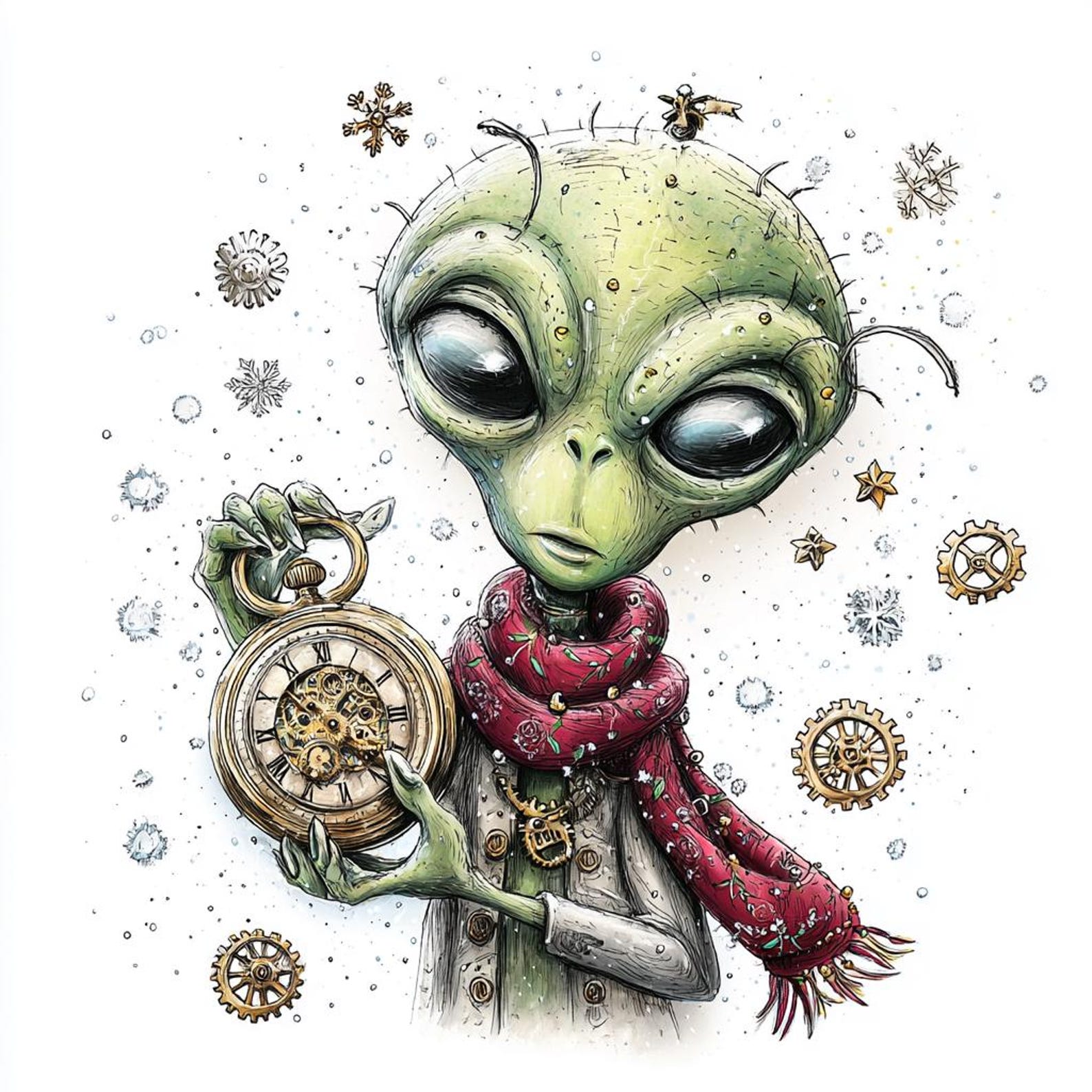 Cosmic Alien Christmas Clipart Set | Green Alien Holiday Art | Santa ...