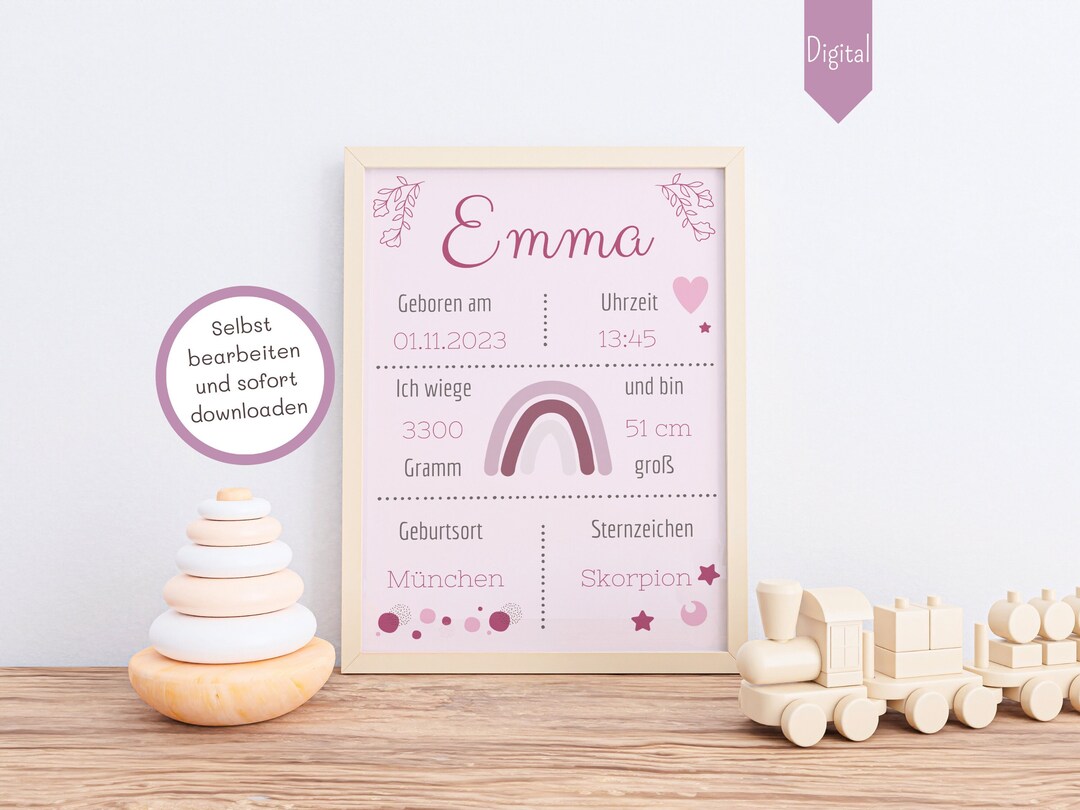 Birth Chart Boho Birth Dates Poster Digital Birth Poster Personalized ...