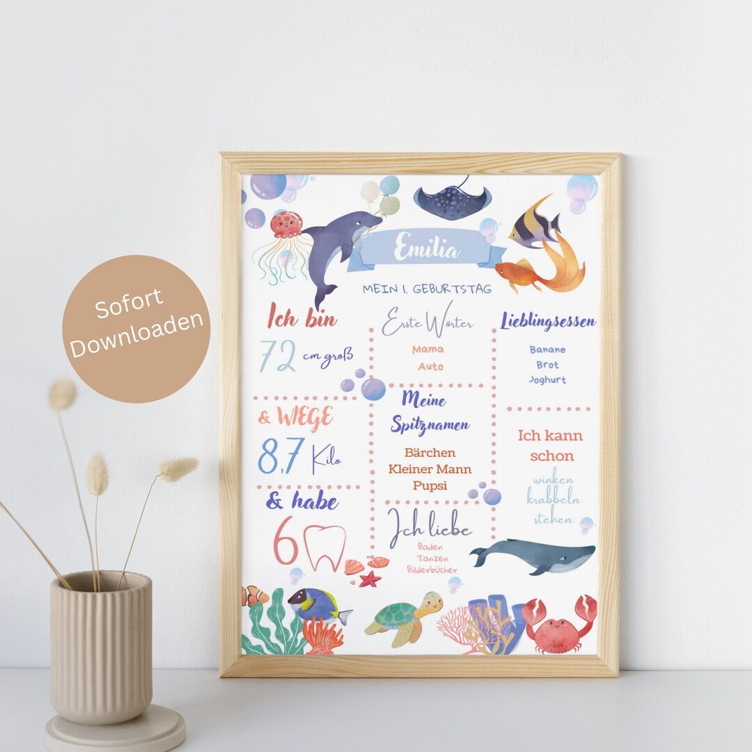 Sea Animals Milestone Board Birthday Sea Milestone Board 1st Birthday ...