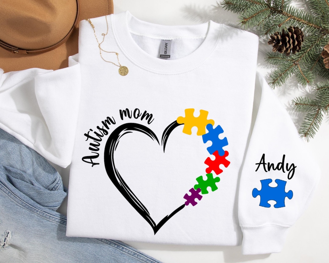 Personalized Autism Mom Sweater: Kids Name Sleeve, Autism Awareness - Etsy