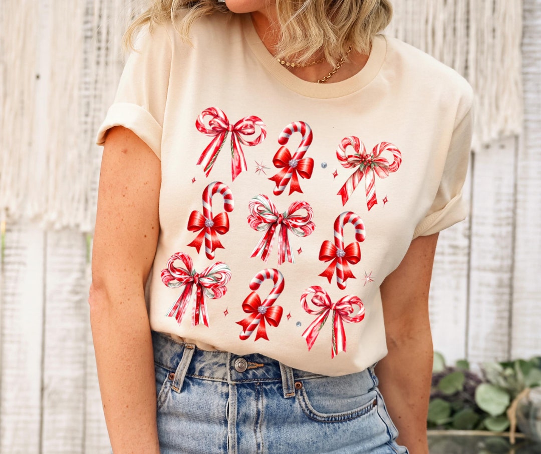 Coquette Christmas Candy Cane Shirt, Christmas Candy Cane Bow Sweater ...