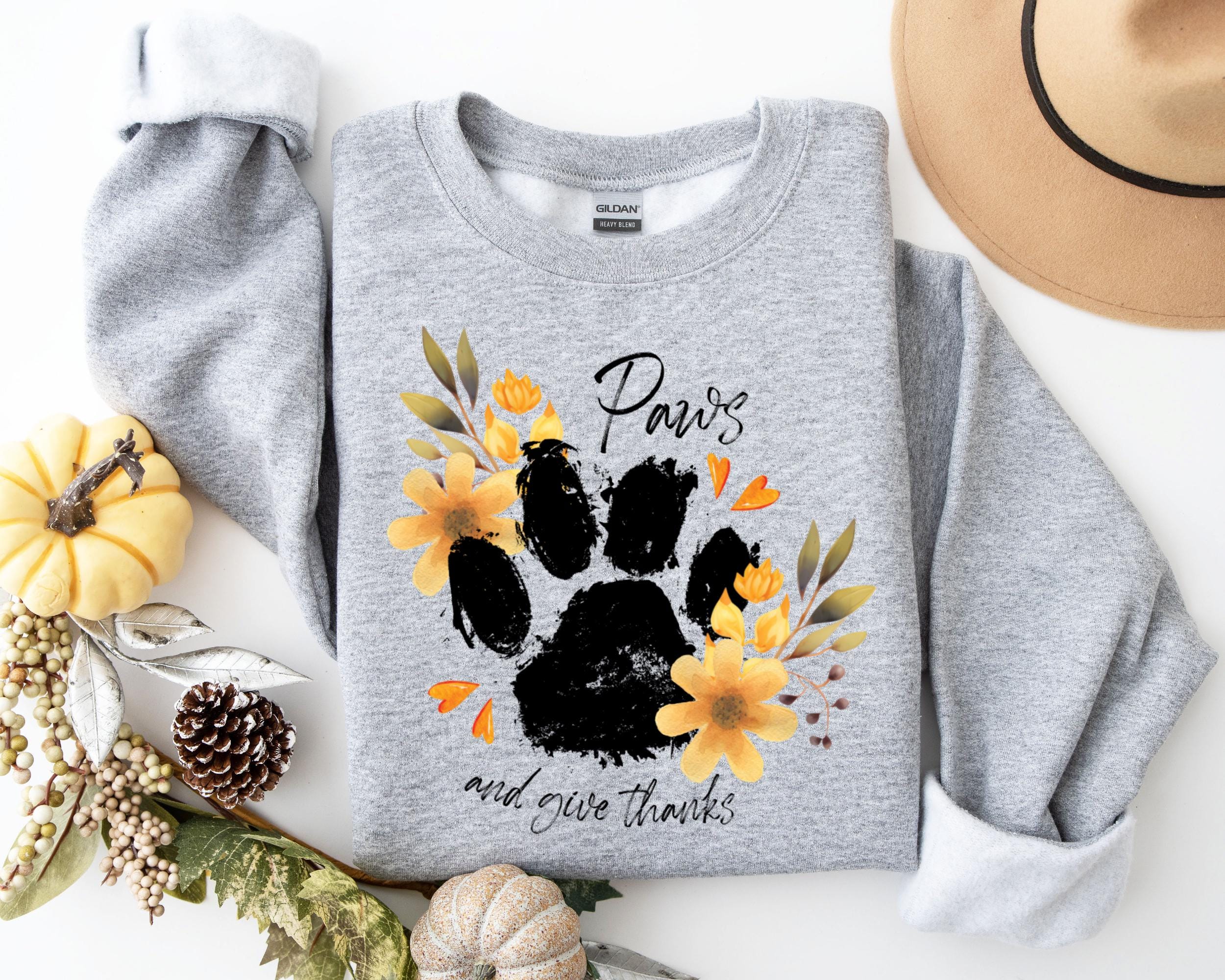 Paws and Give Thanks Thanksgiving Sweatshirt - Dog Lover Autumn Shirt ...