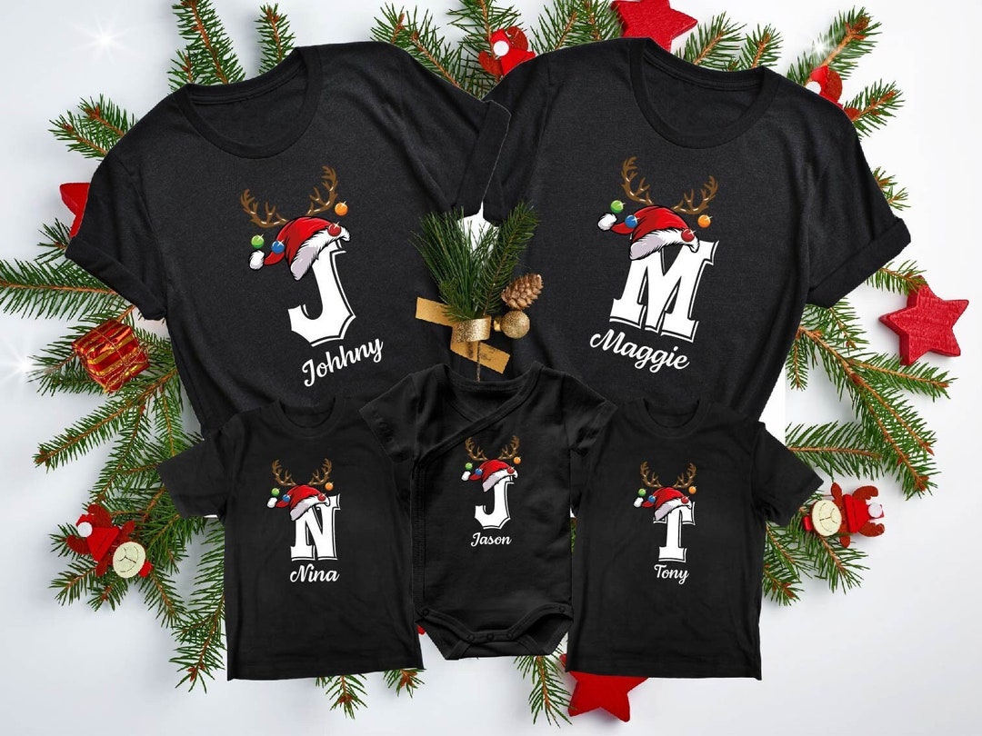 Personalized Christmas Initial Shirt: Family Xmas Matching Pajama Tee ...