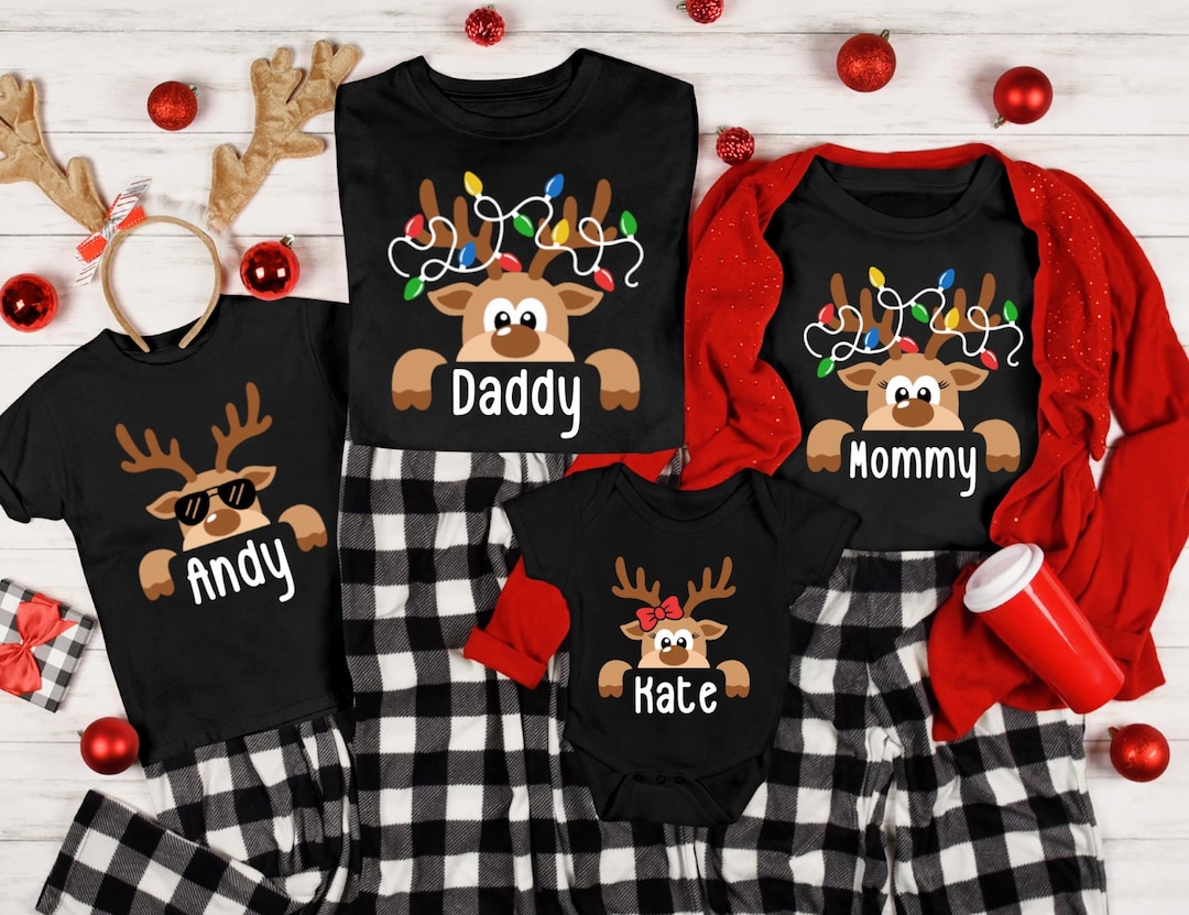 Personalized Reindeer Family Christmas Shirt, Family Matching Christmas ...