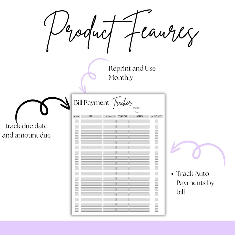 Monthly Bill Tracker, Printable Finance Planner, 8.5x11, Instant ...