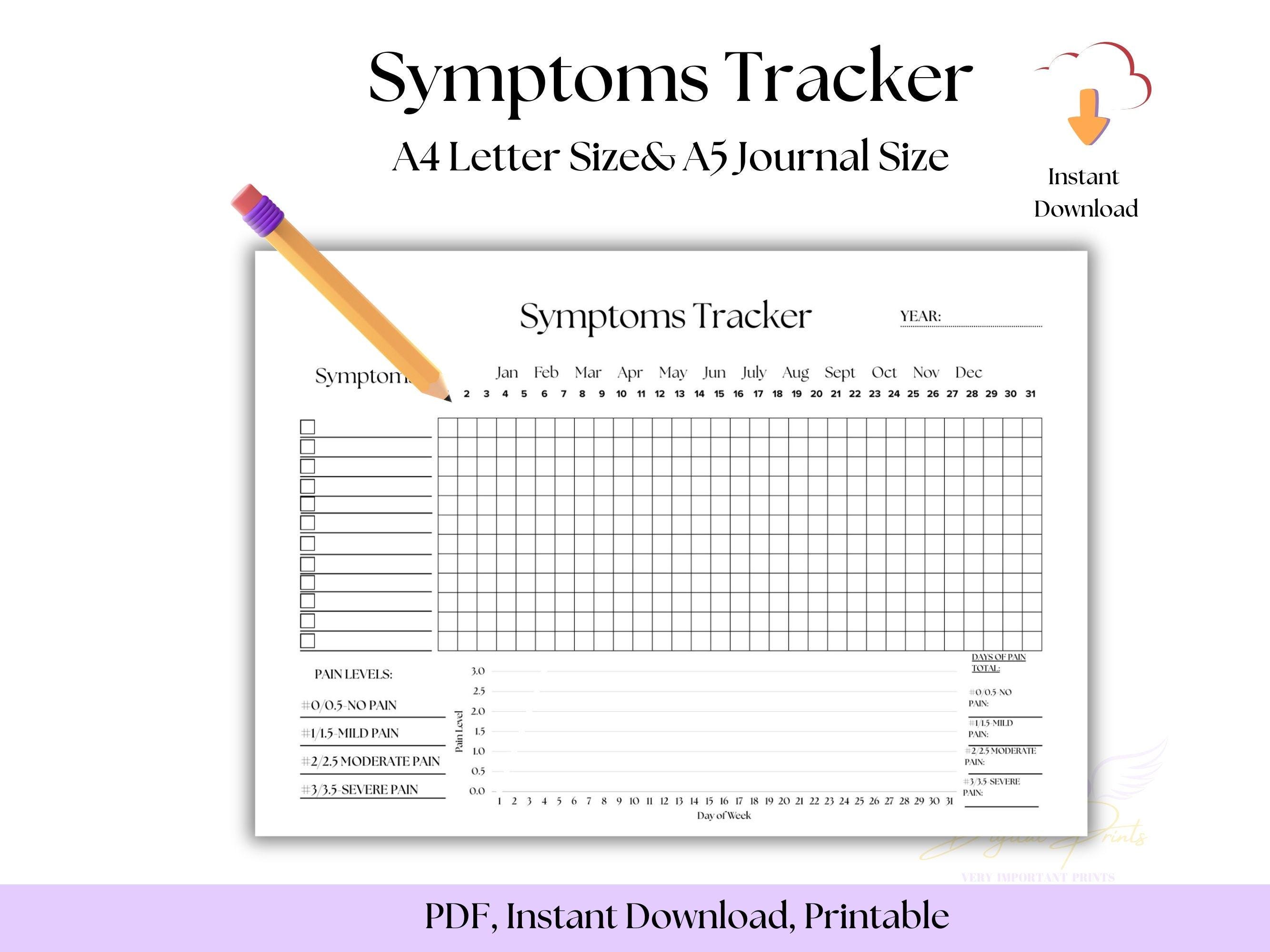 Monthly Symptom Tracker Printable, Symptoms Frequency &severity Journal ...