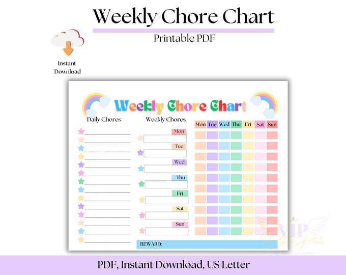 Editable Responsibility Chore Chart for Kids, Rainbow Responsibility ...