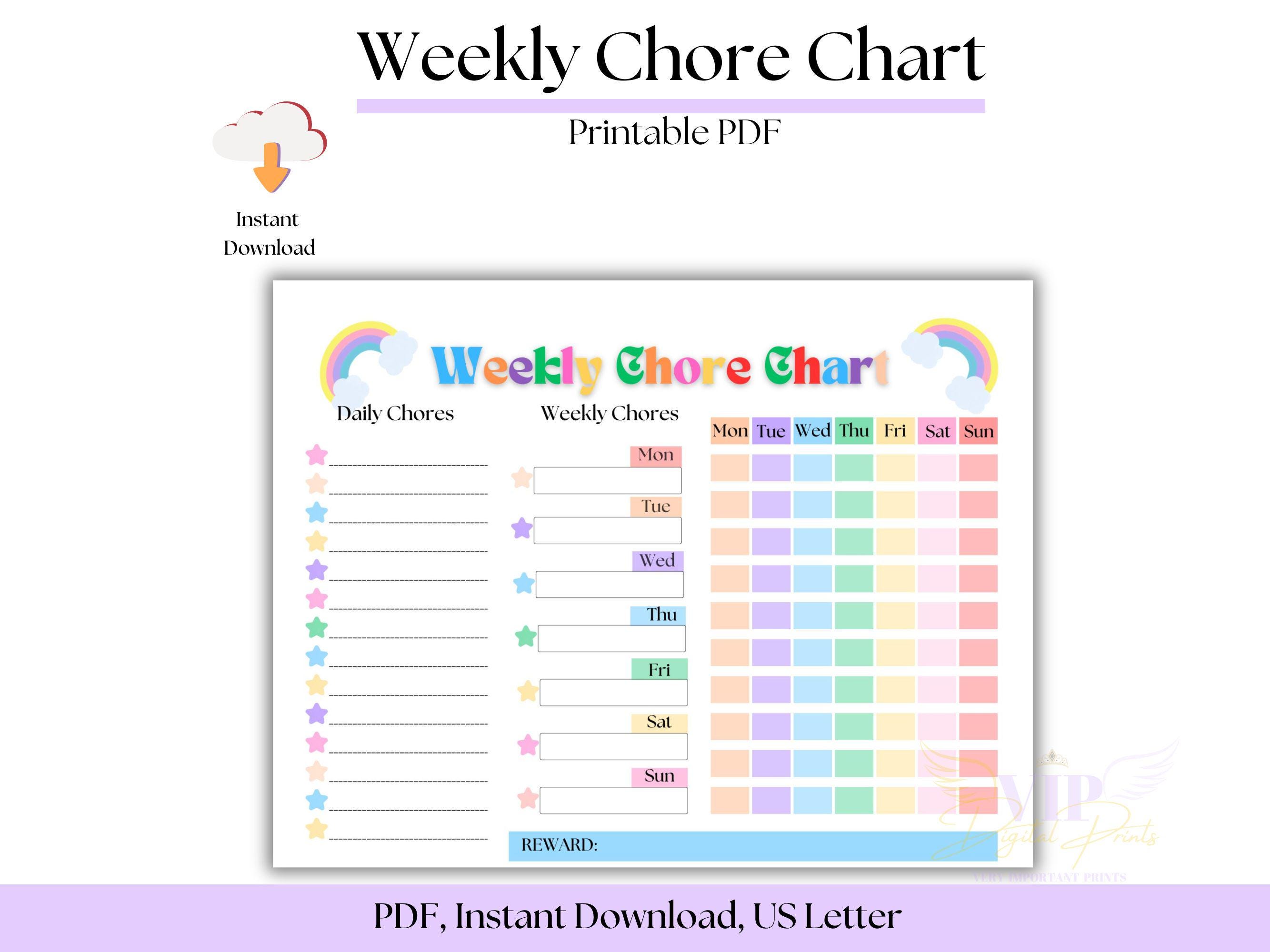Chore Chart for Kids Printable, Weekly Responsibility Chart, Weekly ...