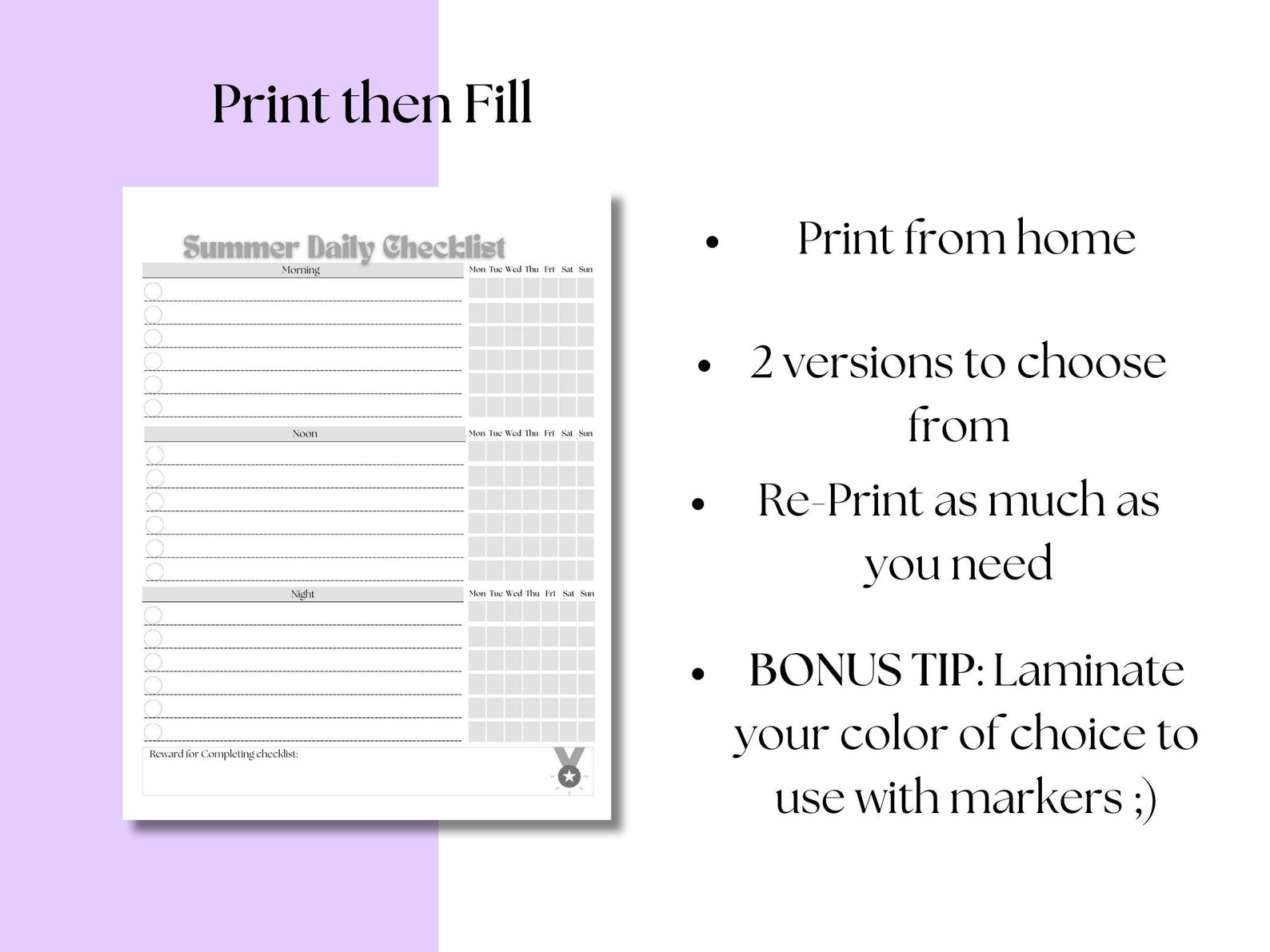 Printable Kids Summer Daily and Weekly Checklist, Summer Activity ...